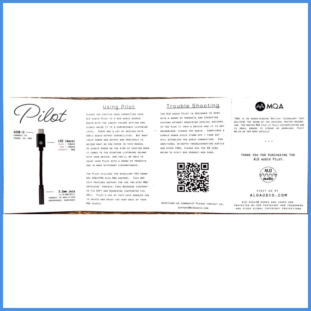ALO Audio Pilot DAC Earphone 3.5mm Amplifier for Apple Lightning or Ty